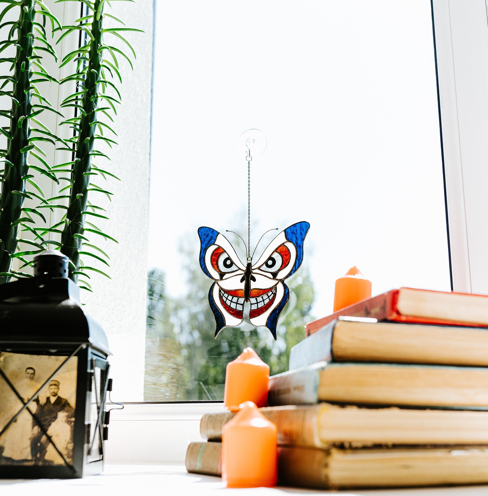 Halloween Decor Stained Glass Mask Window Hangings Stained - Etsy