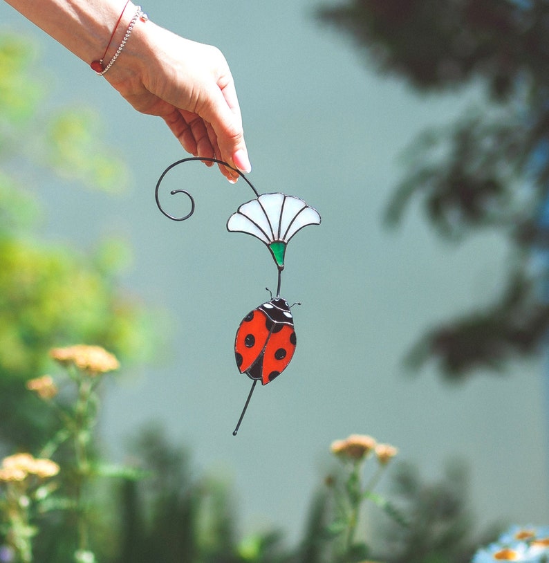 Suncatcher Lady Bug Stained Glass Window Decor Wall Hanging | Etsy