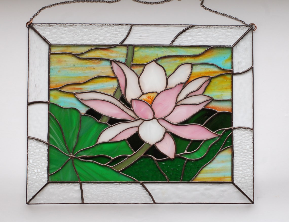 Stained Glass Panel Lotus Flower Window Hangings Mom T Etsy Australia