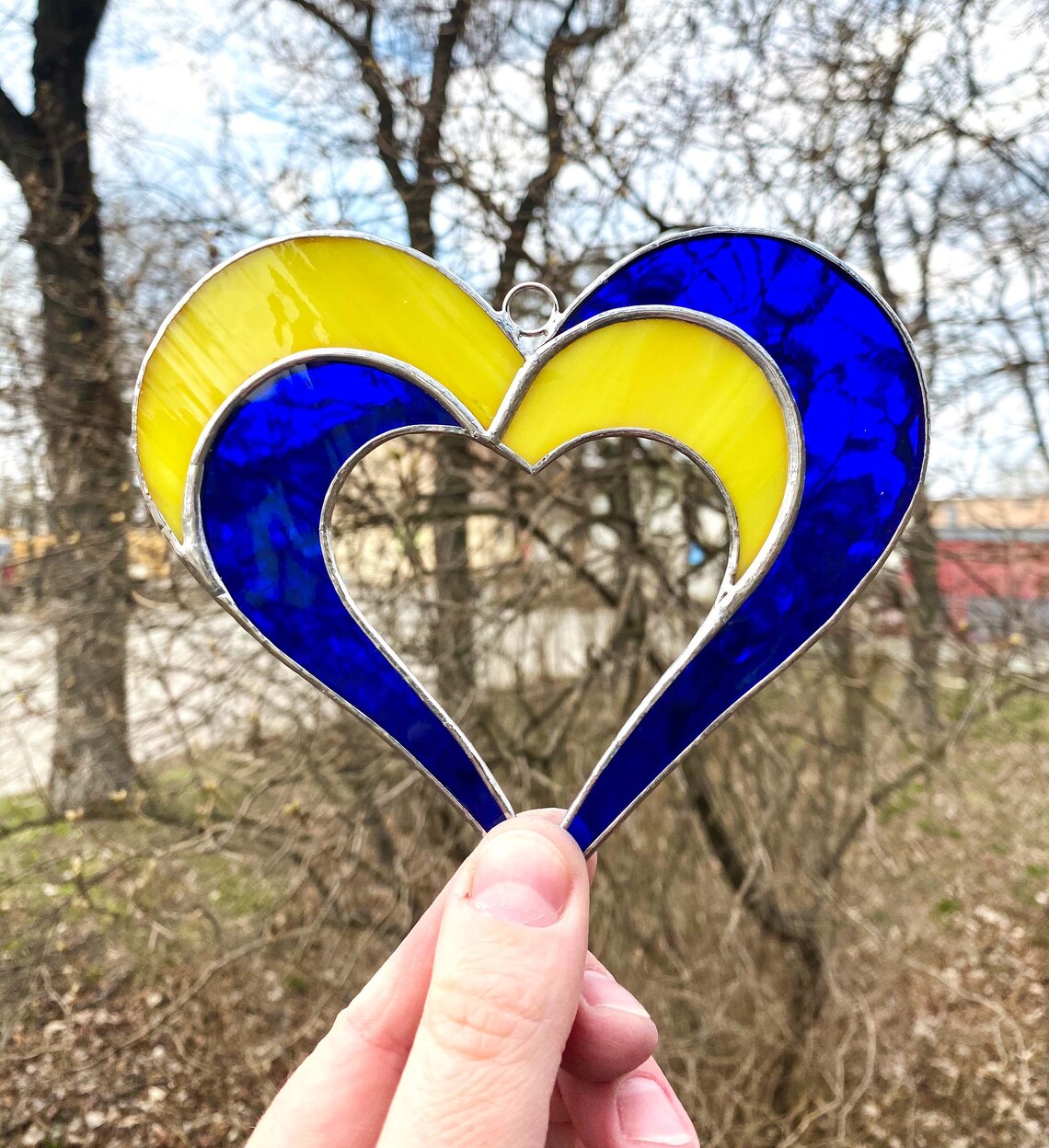 Stained Glass Suncatcher Ukrainian Flag in Hear Shape Window - Etsy