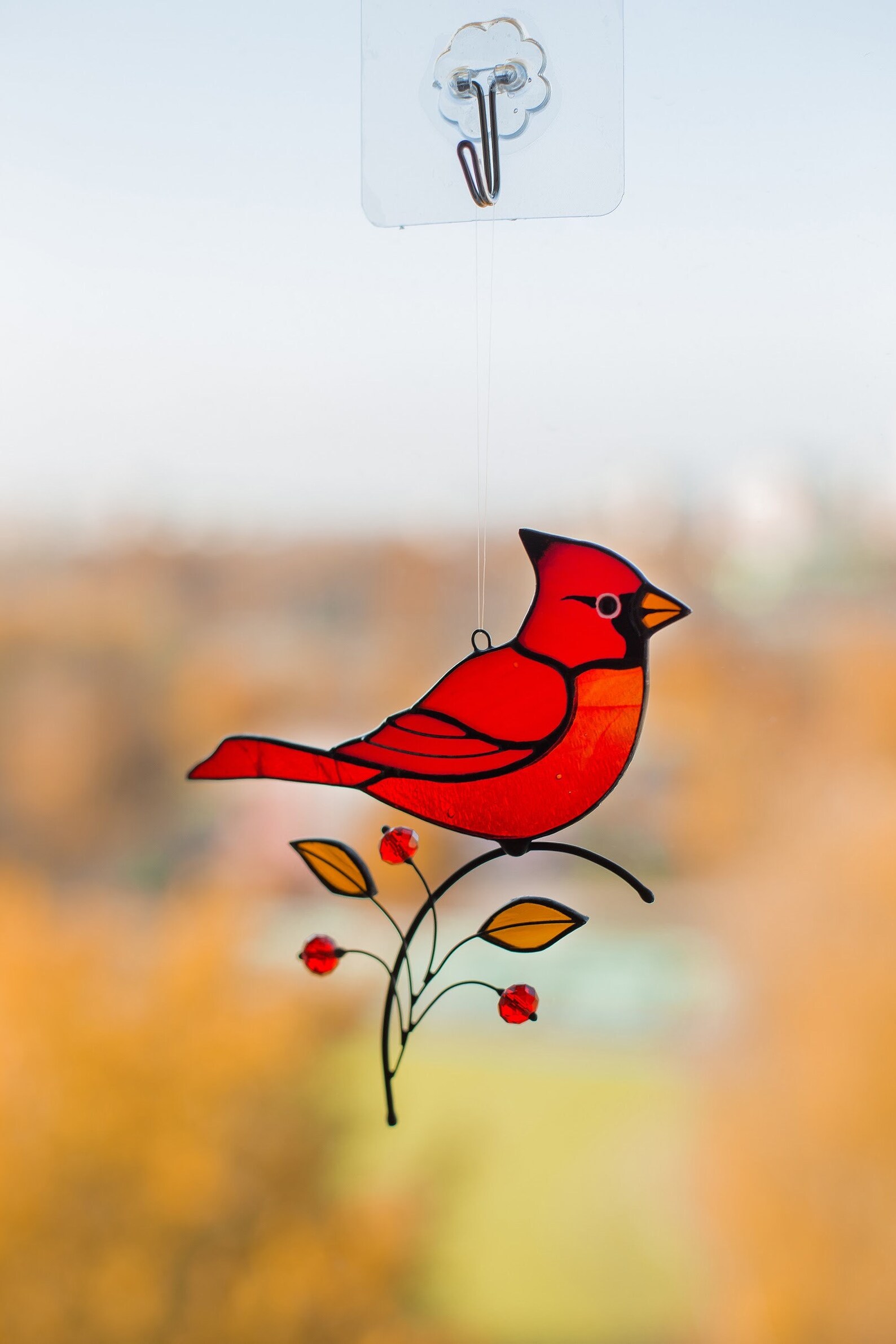 Male Red Cardinal Stained Glass Suncatcher Window Hanging | Etsy