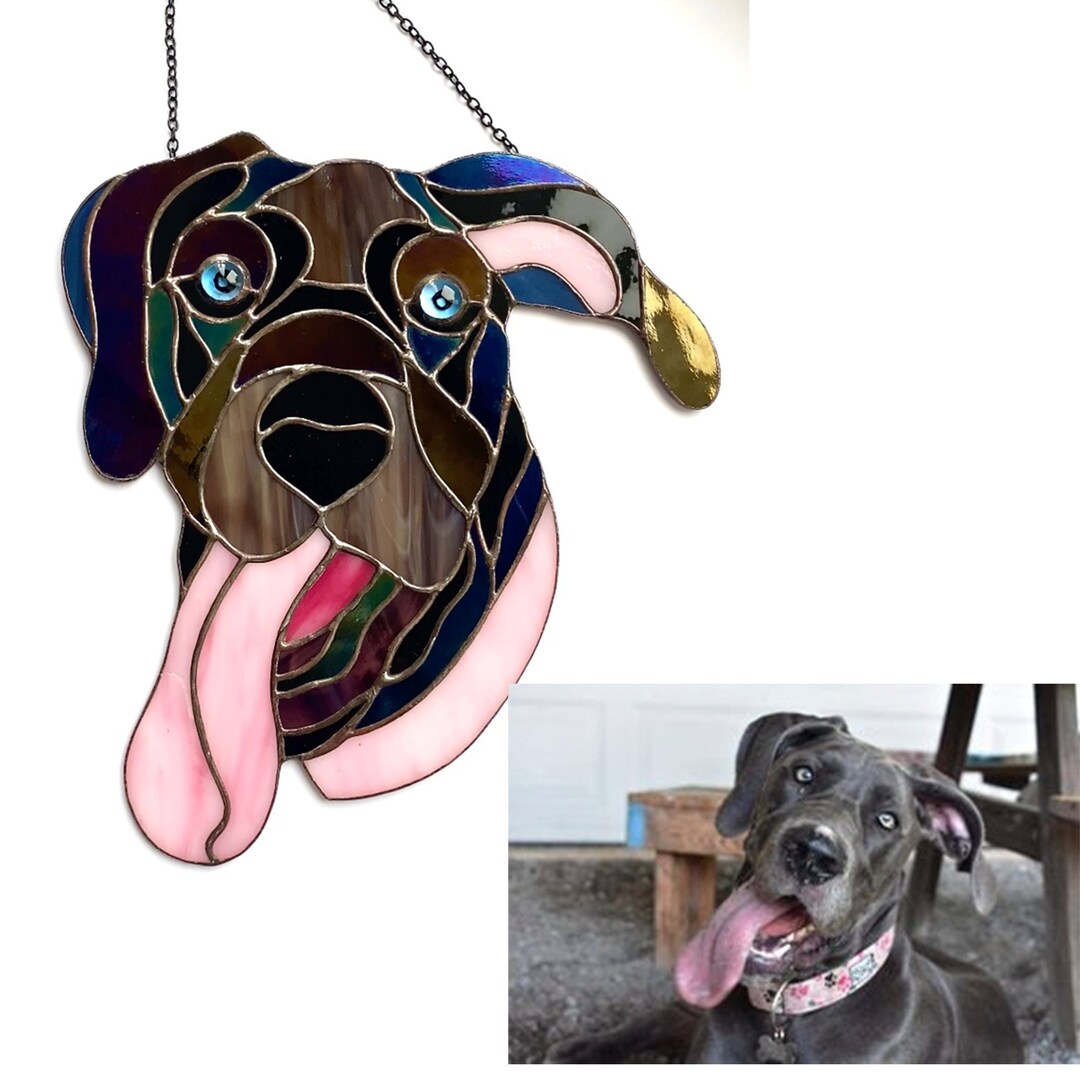 Custom Pet Portrait Stained Glass Window Hangings Christmas Pet Gifts ...