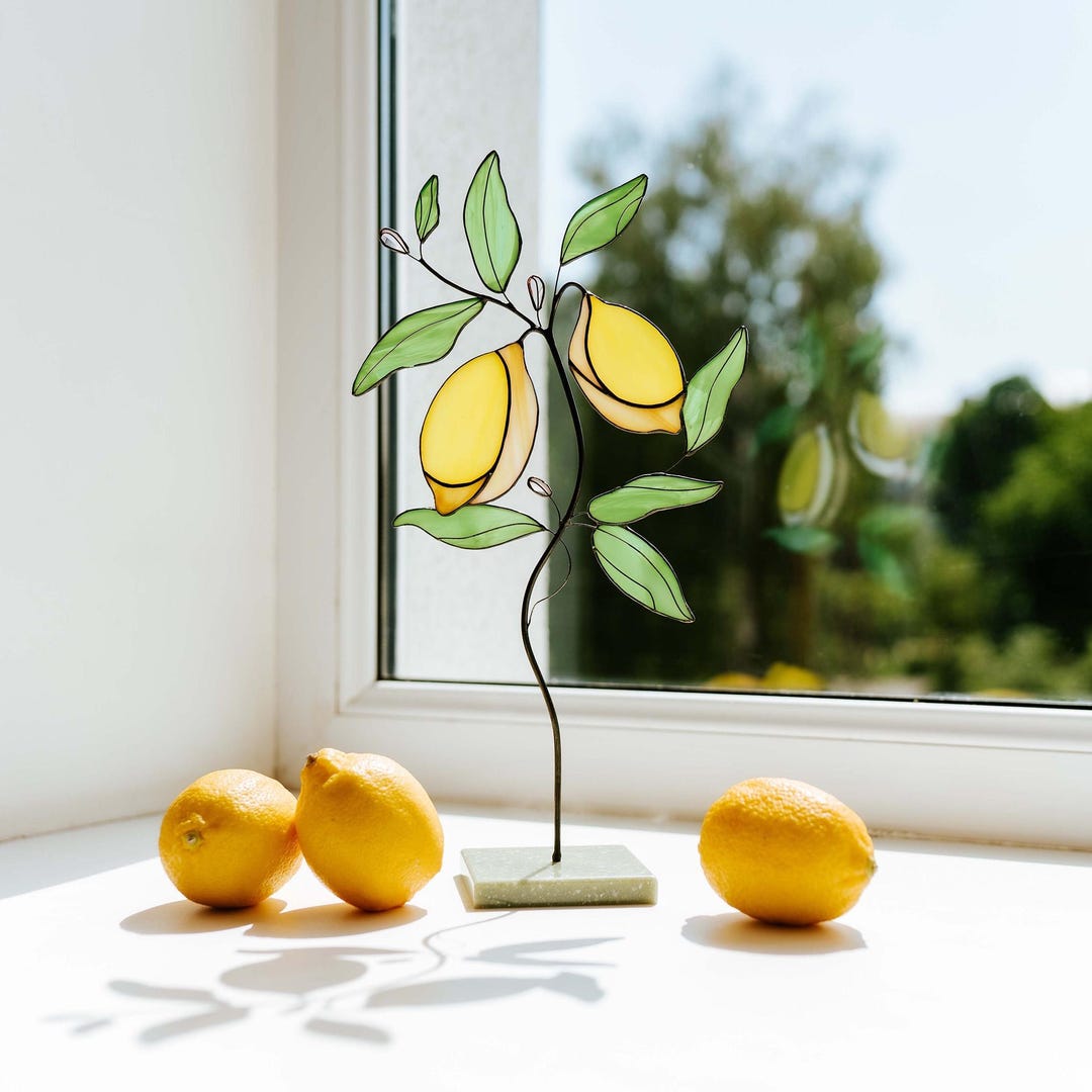 Stained Glass Lemon Branch Table Decor Handmade Citrus Suncatcher Gift ...