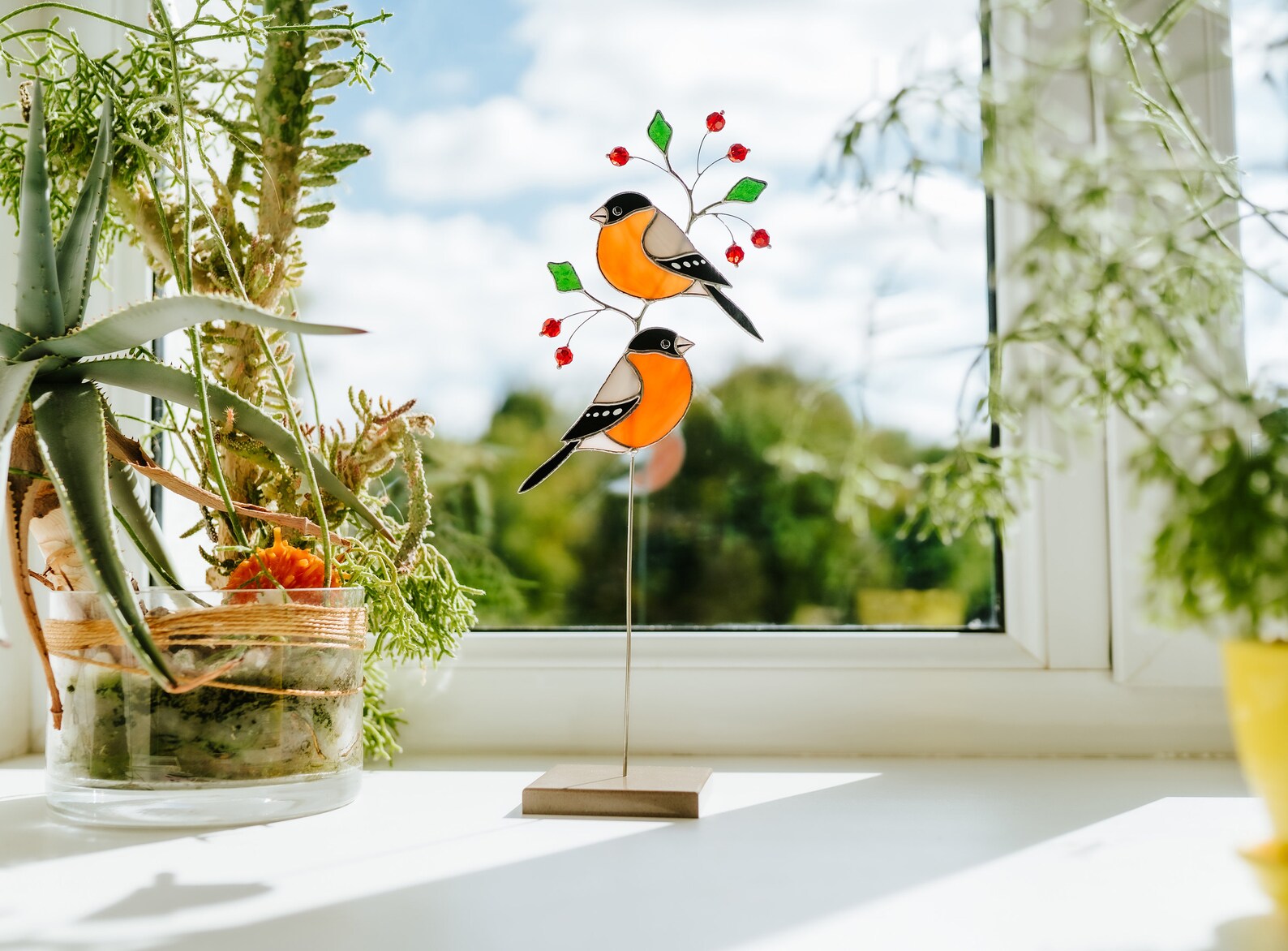 Stained Glass Suncatcher on a Stand Two Birds Sun Catcher - Etsy