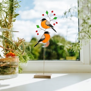 Stained Glass Suncatcher on a Stand Two Birds Sun Catcher Dinner ...