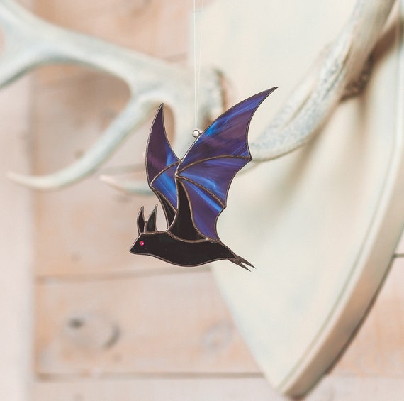 Halloween Stained Glass Bat Halloween Suncatcher Window - Etsy