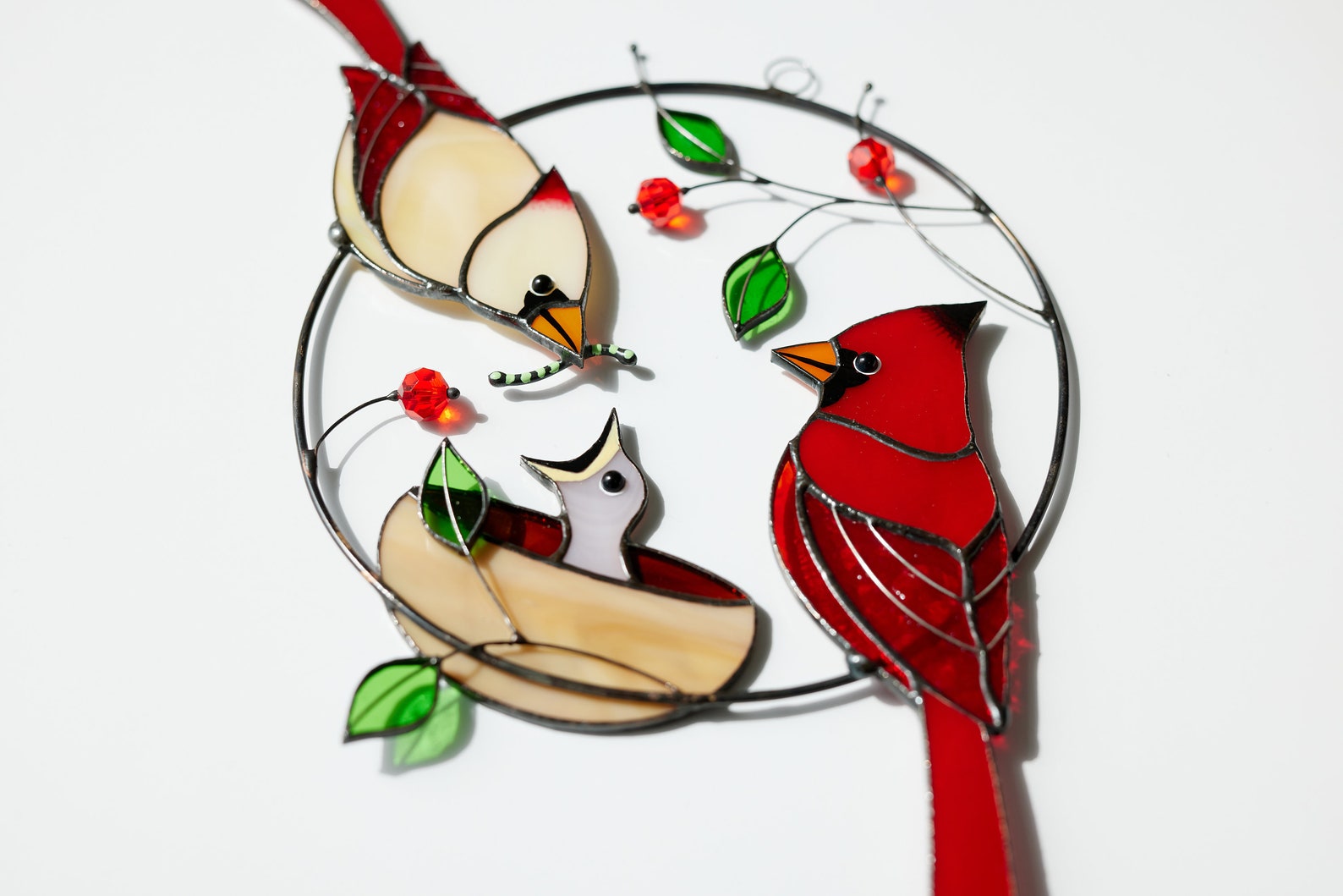 Red Cardinal Family Stained Glass Suncatcher Couple of Red Cardinals ...