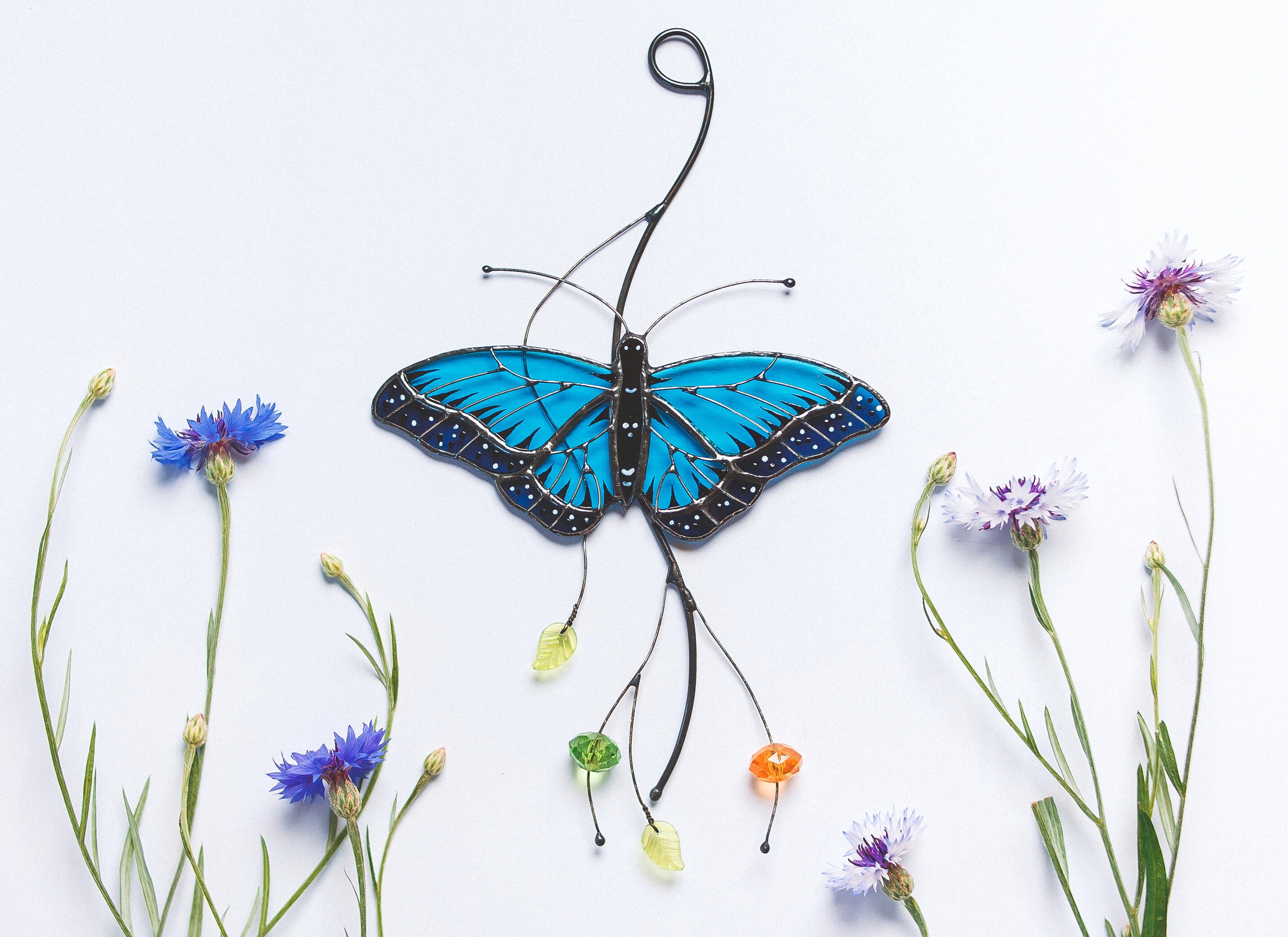Blue Butterfly Stained Glass Suncatcher Window Hanging Mothers - Etsy