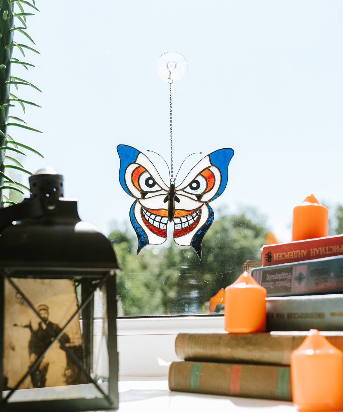 Halloween Decor Stained Glass Mask Window Hangings Stained - Etsy