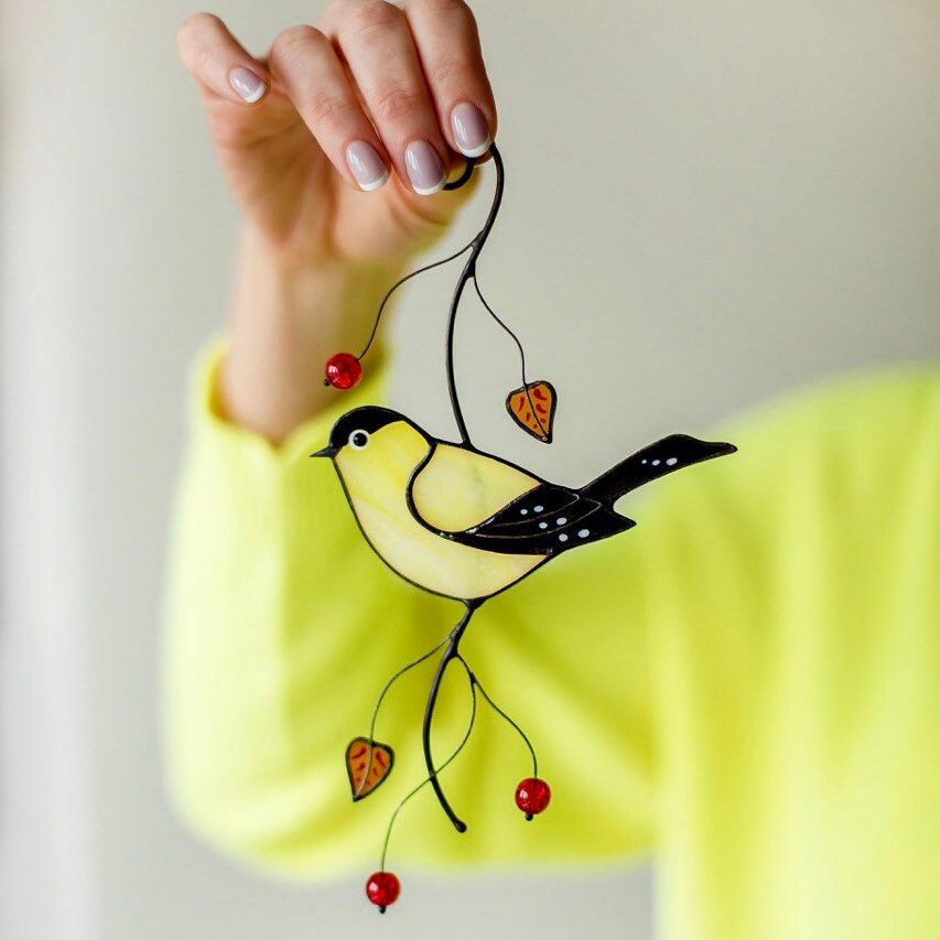 Suncatcher Goldfinch Stained Glass Window Home Decor Bird - Etsy Canada