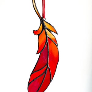 Stained Glass Red Cardinal Feather Suncatcher Custom Stained | Etsy