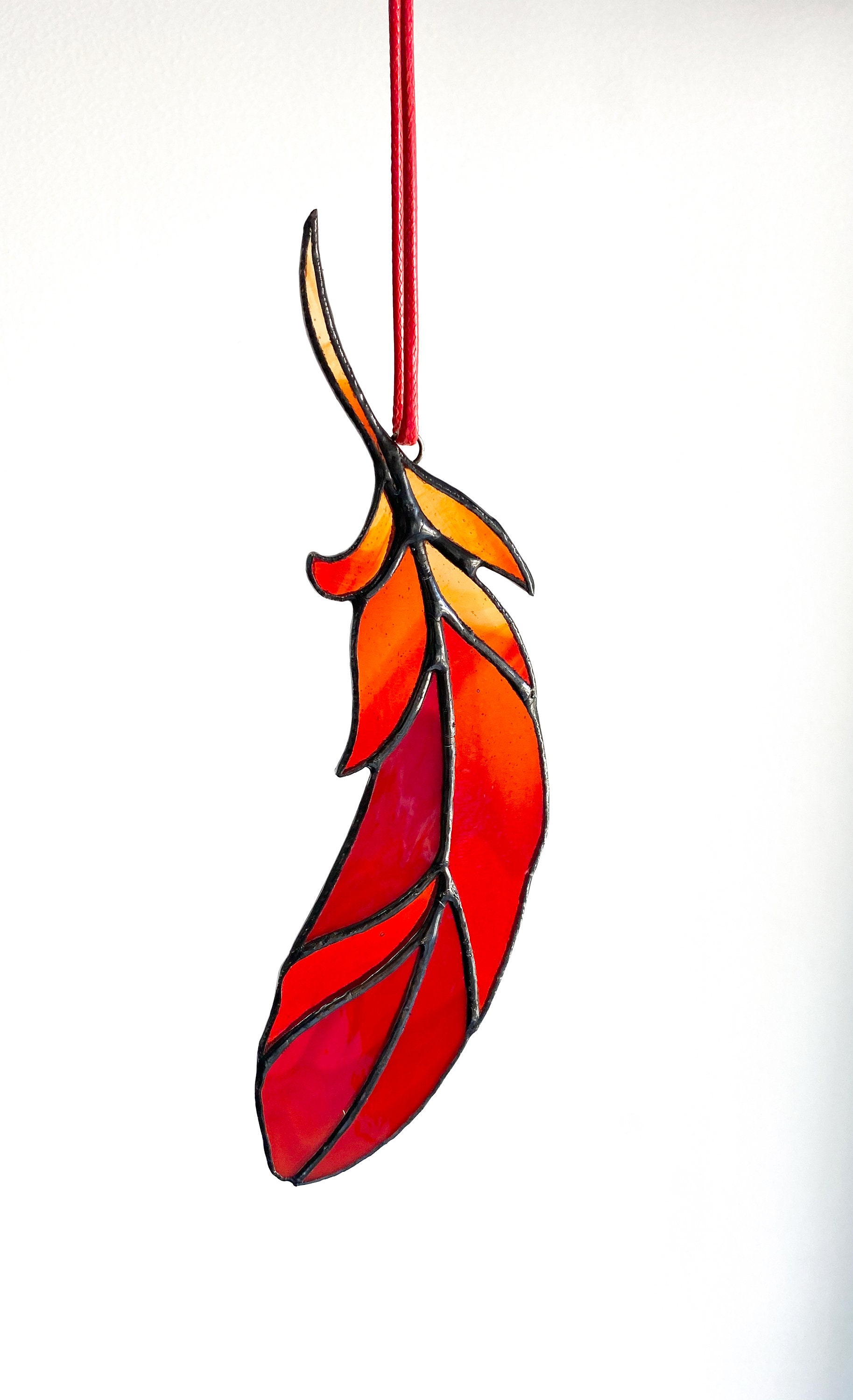 Stained Glass Red Cardinal Feather Suncatcher Custom Stained - Etsy