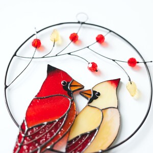 Red Cardinal Stained Glass Suncatcher for Window Couple of Red Cardinal ...
