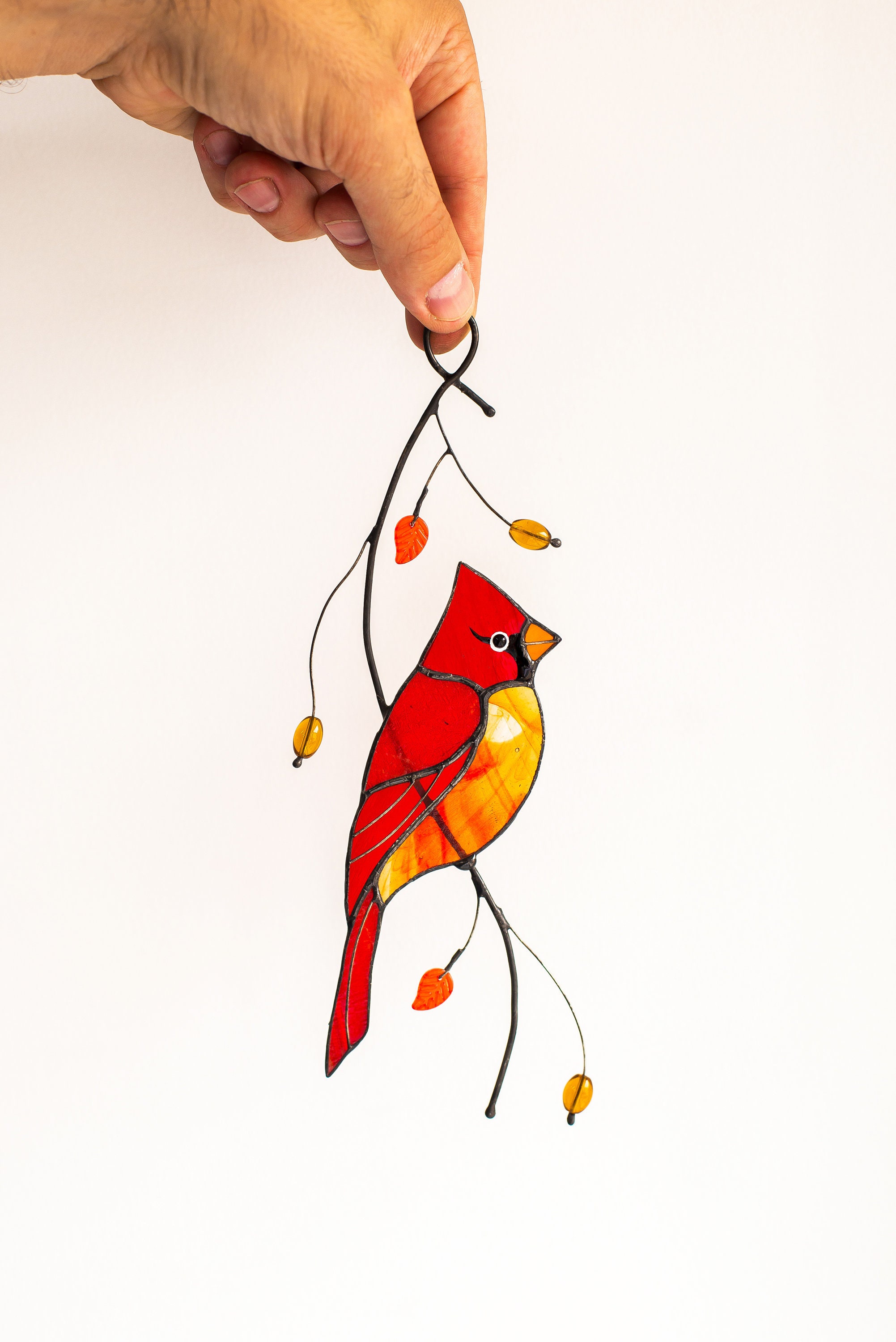 Suncatcher Red Cardinal Stained Glass Window Hanging Home | Etsy