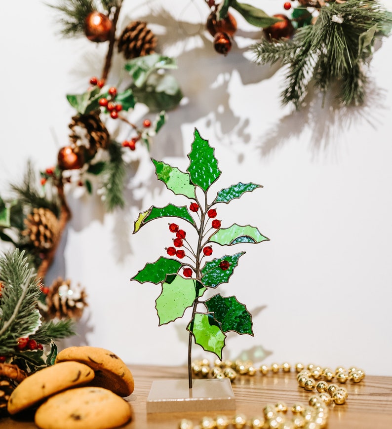 Stained Glass Suncatcher Mistletoe Home Decor Christmas - Etsy