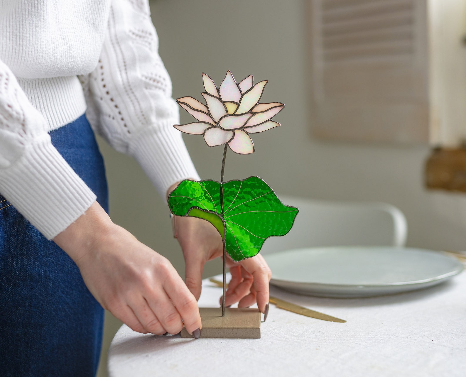 Stained Glass Lotus Table Decor for Living Room Arrangement - Etsy