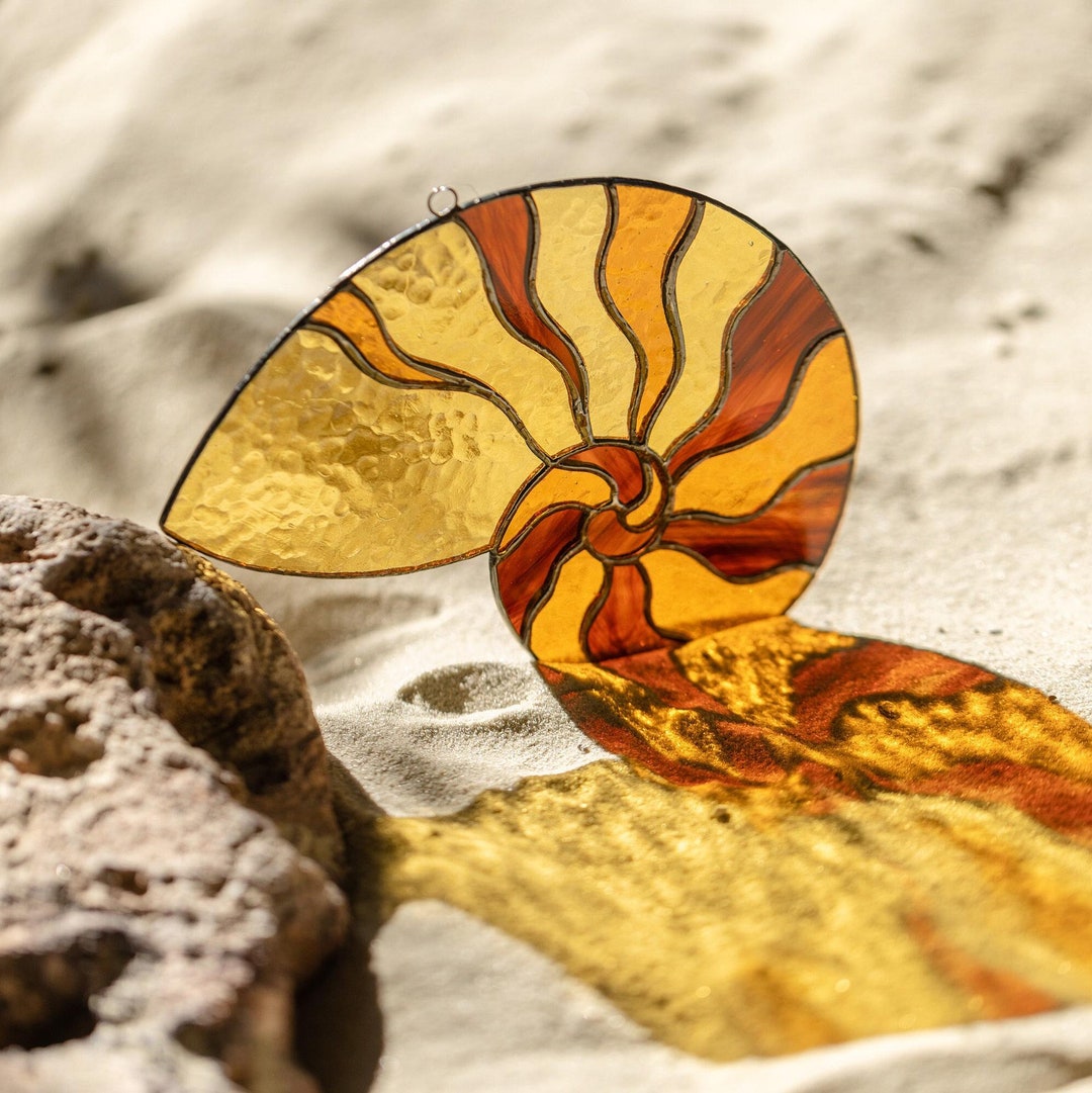 Nautilus Shell Stained Glass Suncatcher Window Hanging Modern Home ...