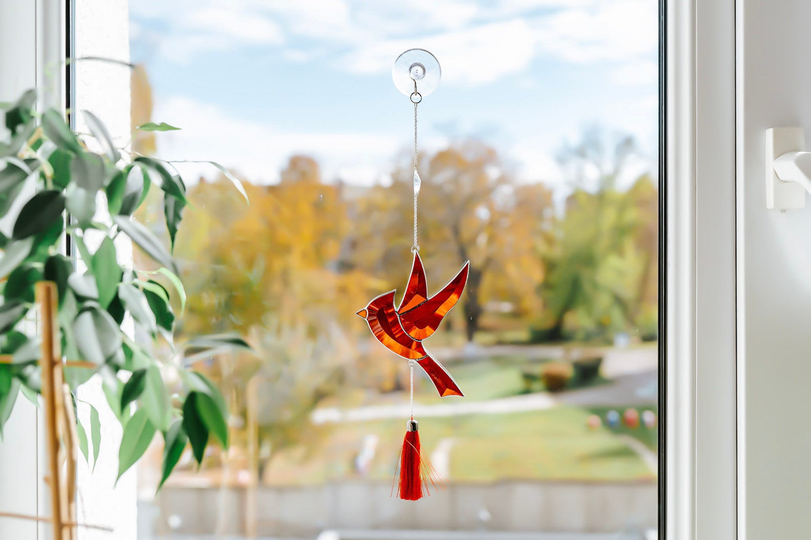 Red Cardinal Stained Glass Memorial Male With Tassel Trim | Etsy