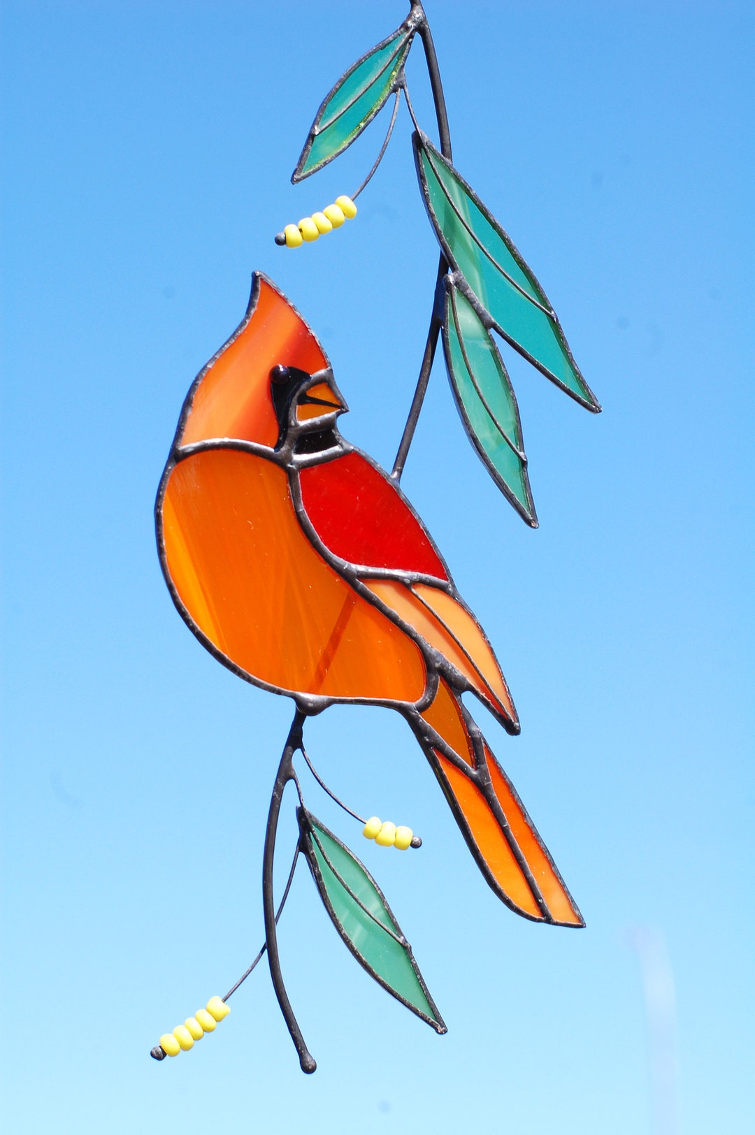 Red Cardinal Stained Glass Window Hanging Custom Suncatcher Home Decor ...