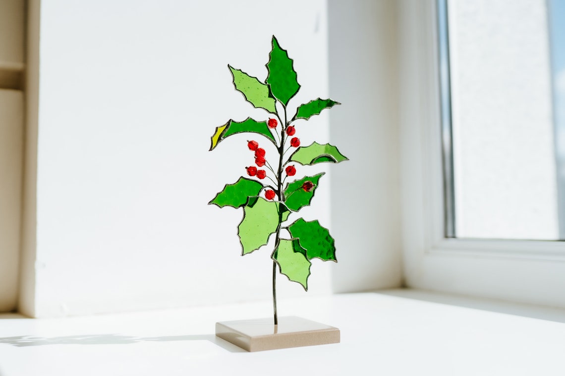 Stained Glass Suncatcher Mistletoe Home Decor Christmas - Etsy