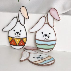 Suncatcher Stained Glass Easter Bunny Easter Eggs Window Hangings Decor ...