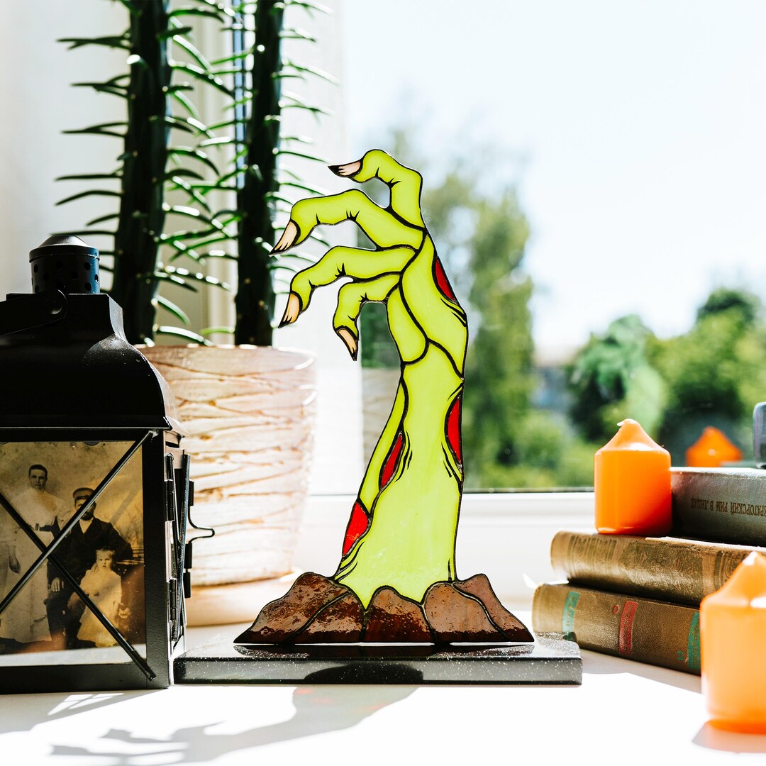 Stained Glass Zombie Hand Sculpture: Horror Halloween Desk Decor - Etsy