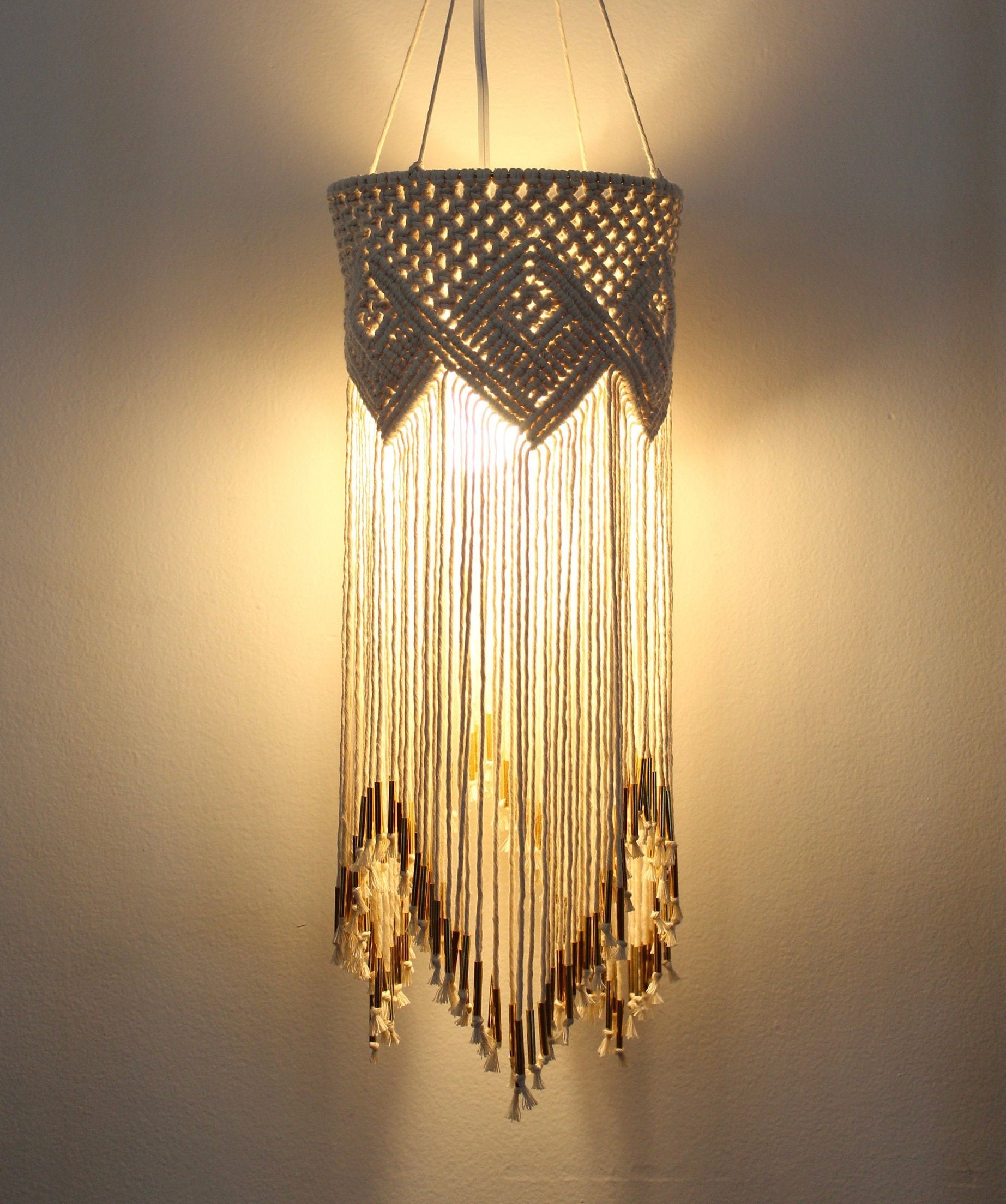 Macrame Chandelier Macrame Hanging Light Macrame Lantern | Etsy