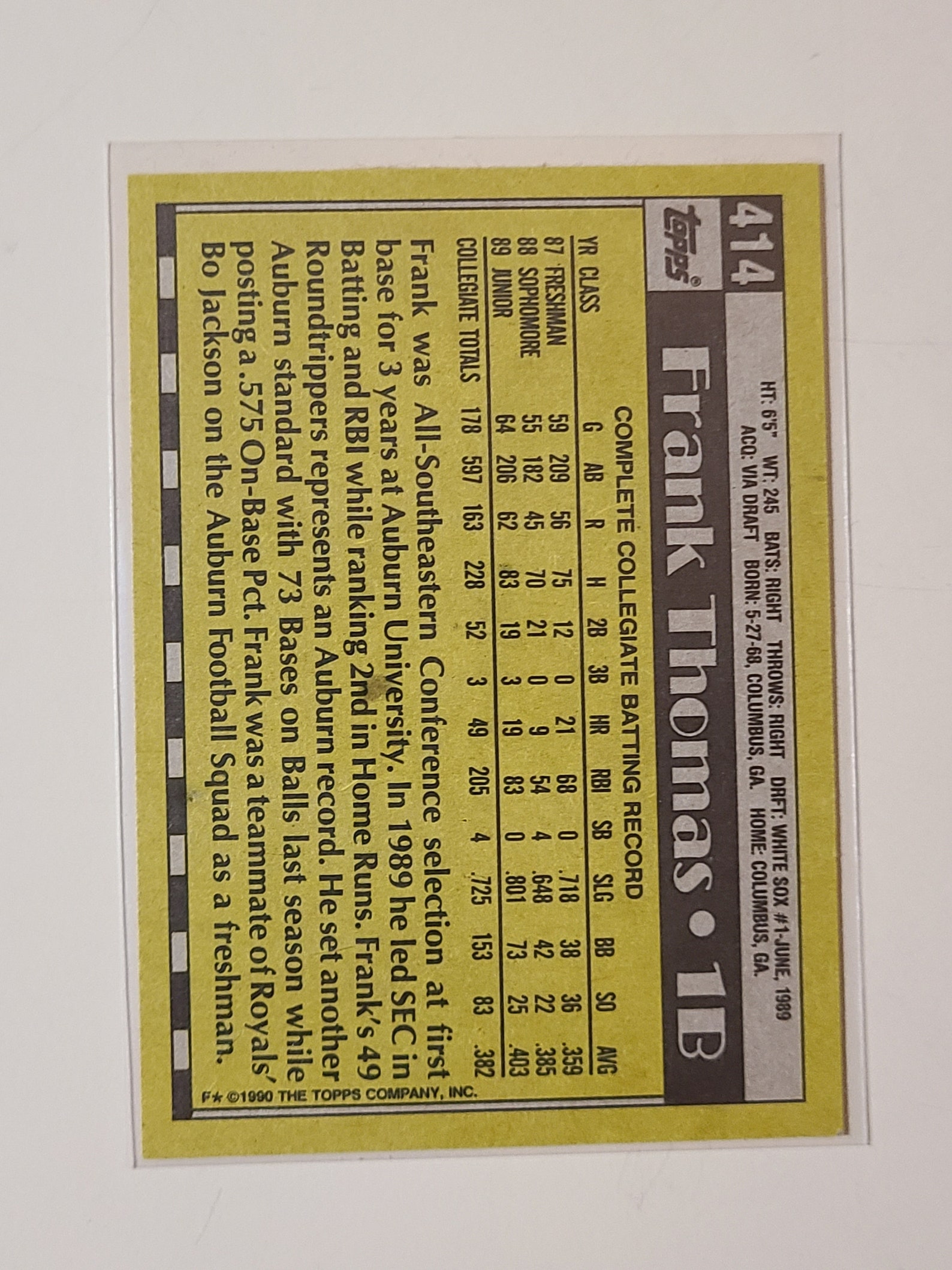 1990 Topps Frank Thomas RC Rookie Baseball Card | Etsy
