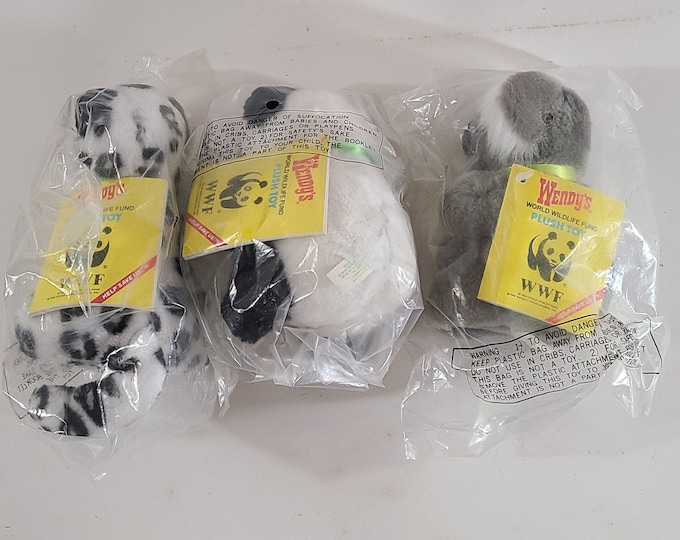 3) 5 Inch Plush Stuffed Animals From Wendy's WWF 1988, Panda Bear ...