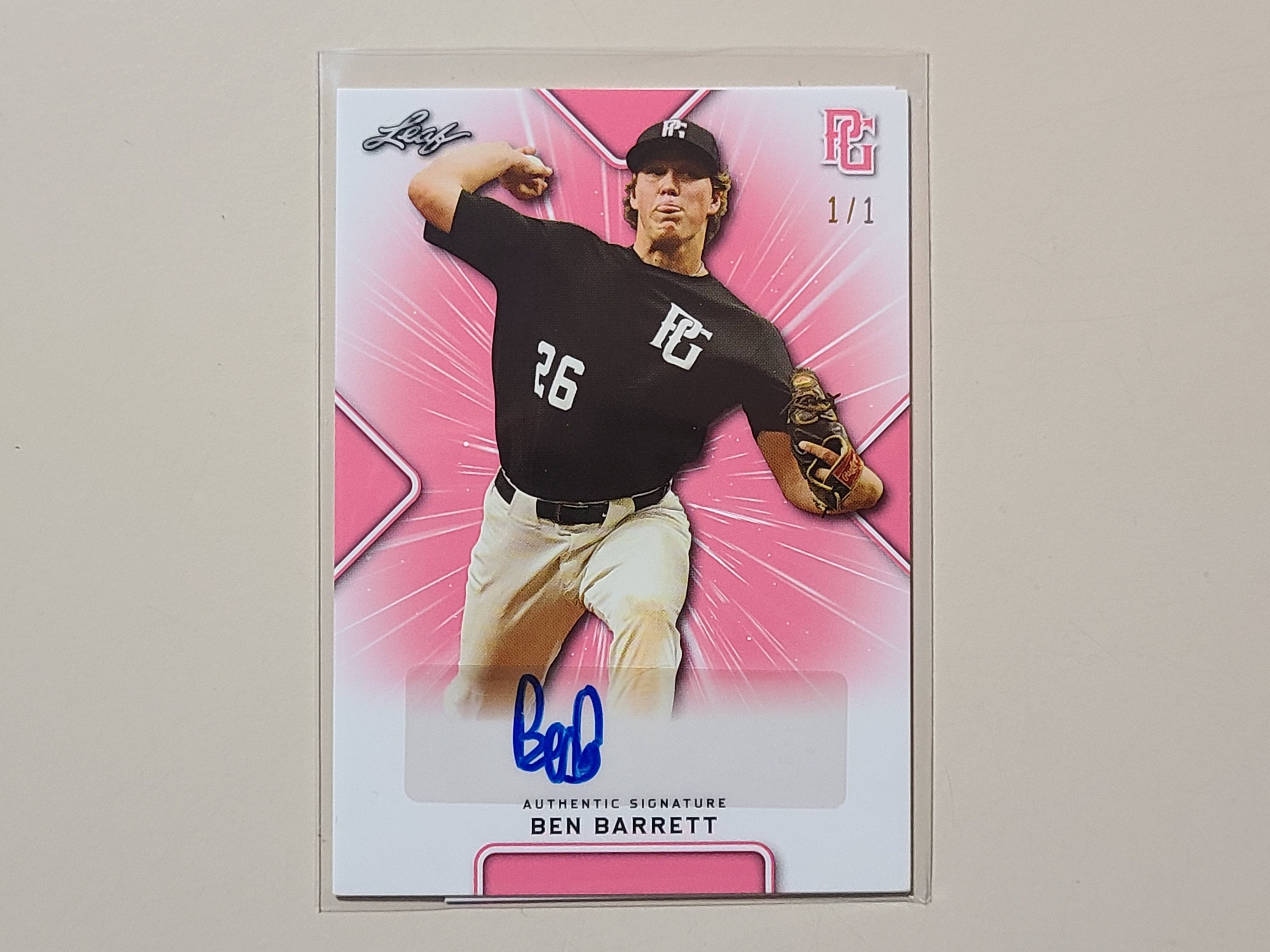 2021 Leaf Perfect Game National Showcase Blank Back Pink Ben Barrett RC ...
