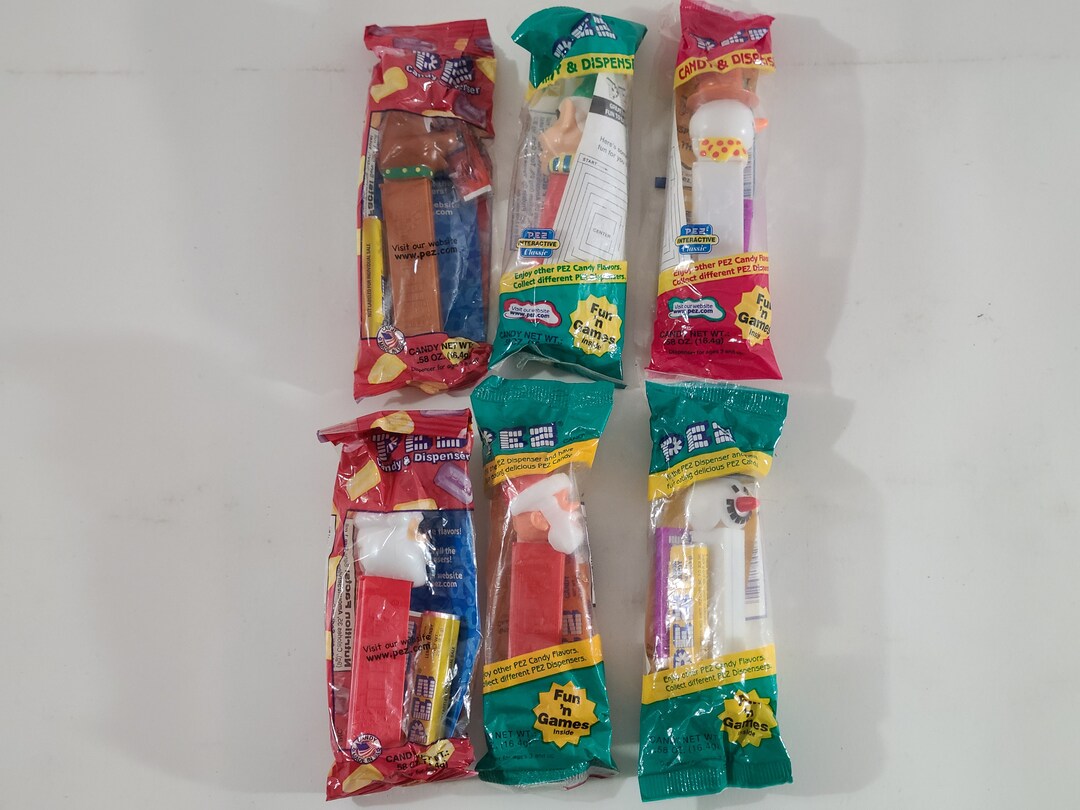 6 PEZ Christmas Characters, Santa Claus, Elf, Reindeer, Snowman brand ...