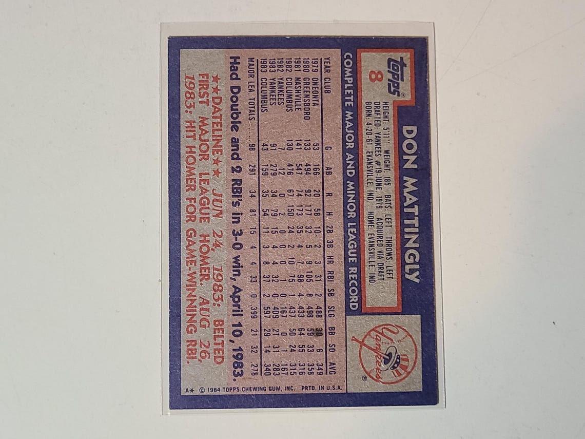 1984 Topps Don Mattingly RC Rookie Baseball Card - Etsy