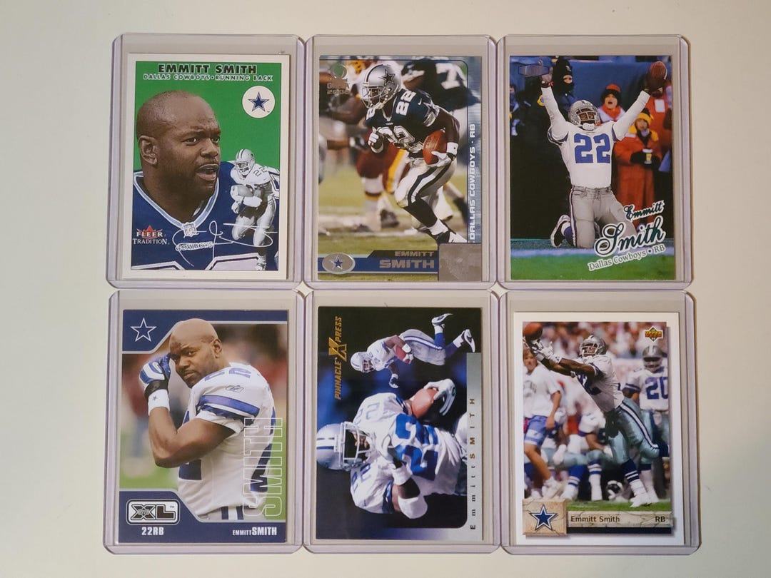 Emmitt Smith 6 Football Card Lot Fleer, Pacific, Upper Deck, Pinnacle ...