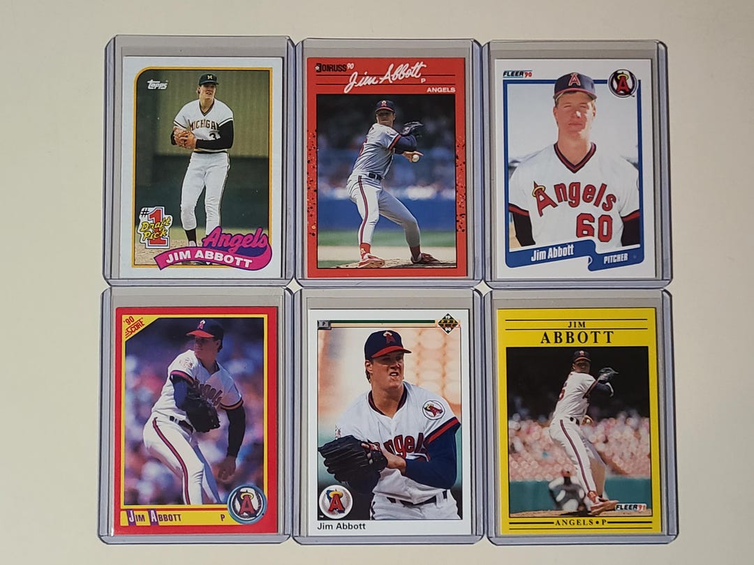 Jim Abbott 6 Baseball Card Lot With 1989 Topps Rookie, Fleer, Score ...