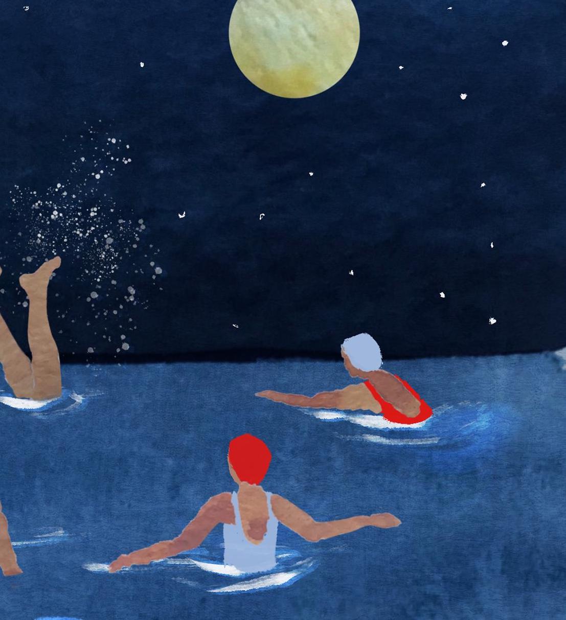Night Swimming | Ocean Swimming | Swimming Art Print | Women Swim Art ...