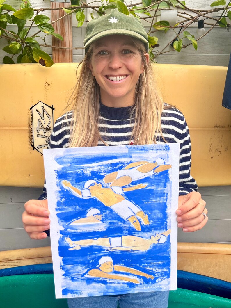 Blue Pool Swimmers Swimming Art Print Swim Team Art Nautical Home Decor ...