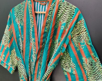 Green Jungle Print Velvet Kimono Robes, Morning Tea Velvet Coat ...