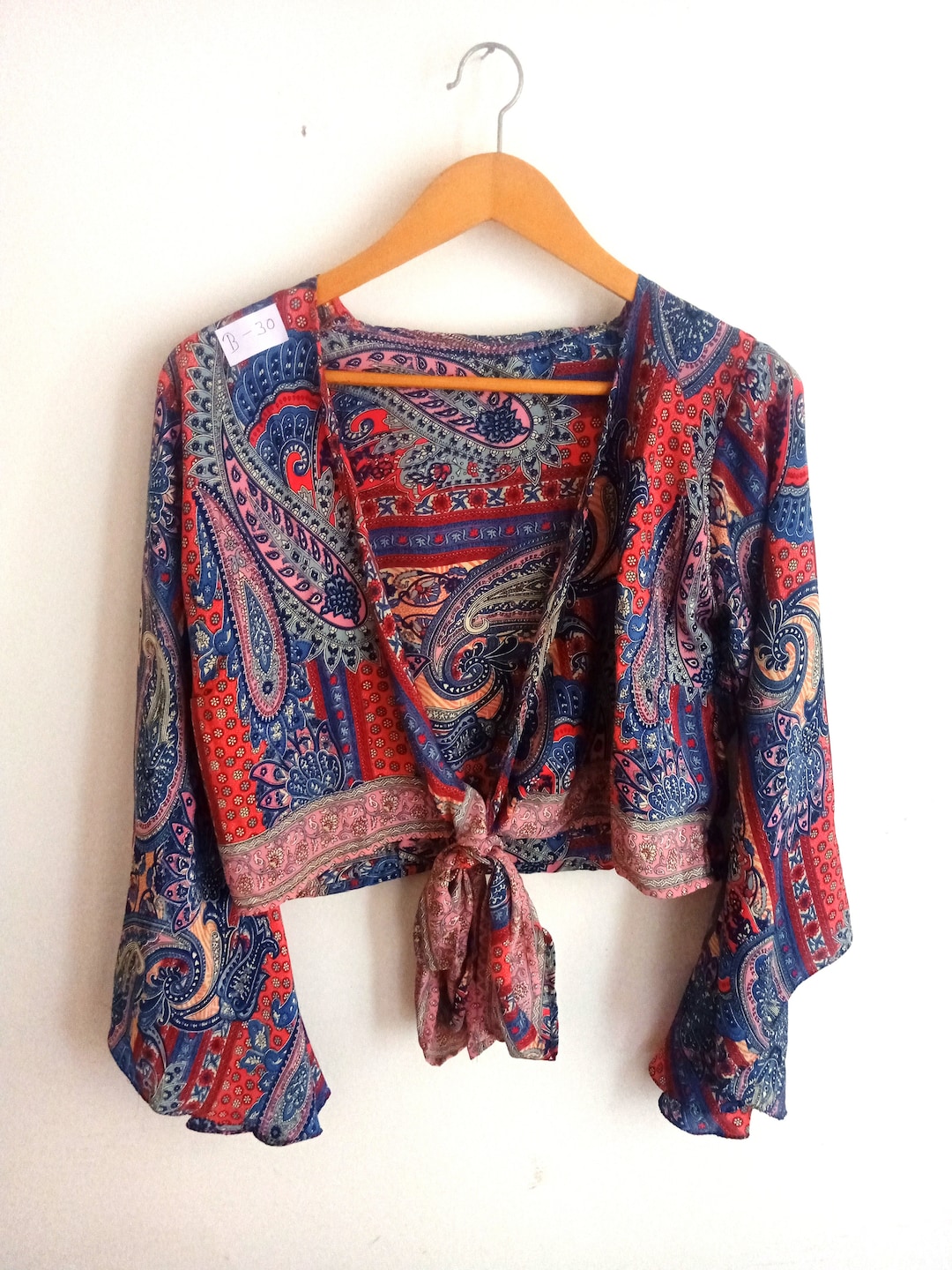 Boho Silk Wrap Crop Top/bell Sleeve Crop Top/tie Front Bell - Etsy