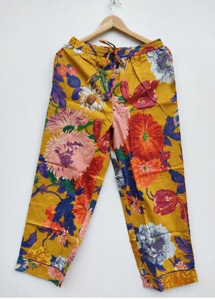 Bird Print Cotton Pajama Pants, Women Lounge Pants, Beach Pants, Floral ...