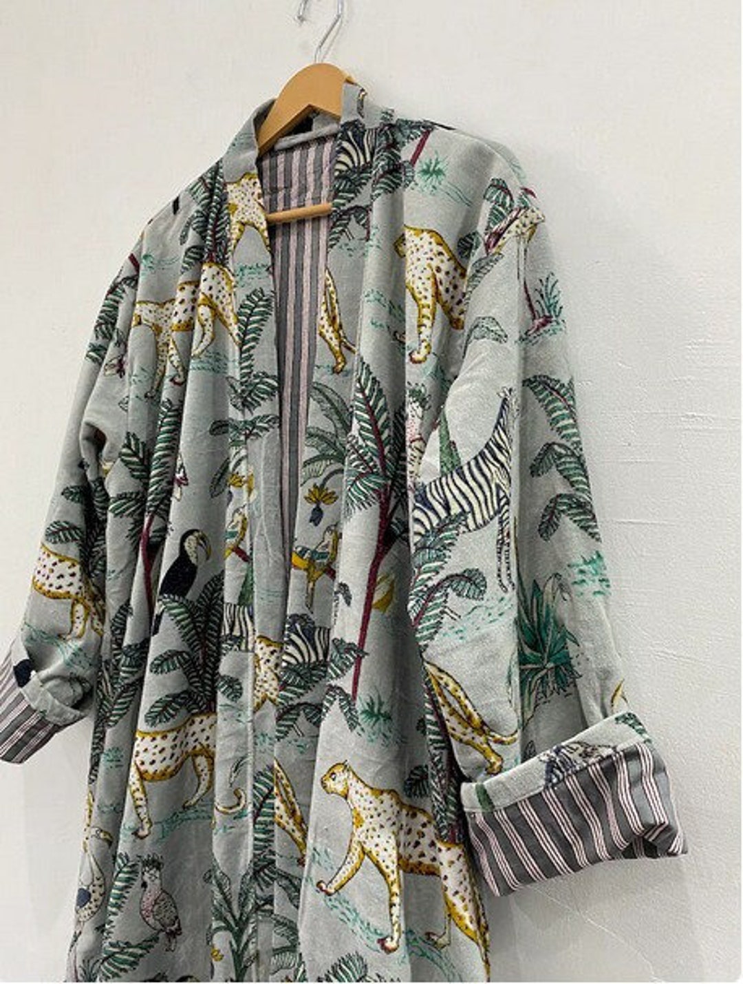 Jungle Print Velvet Kimono Robes, Morning Tea Velvet Coat, Bridesmaid ...