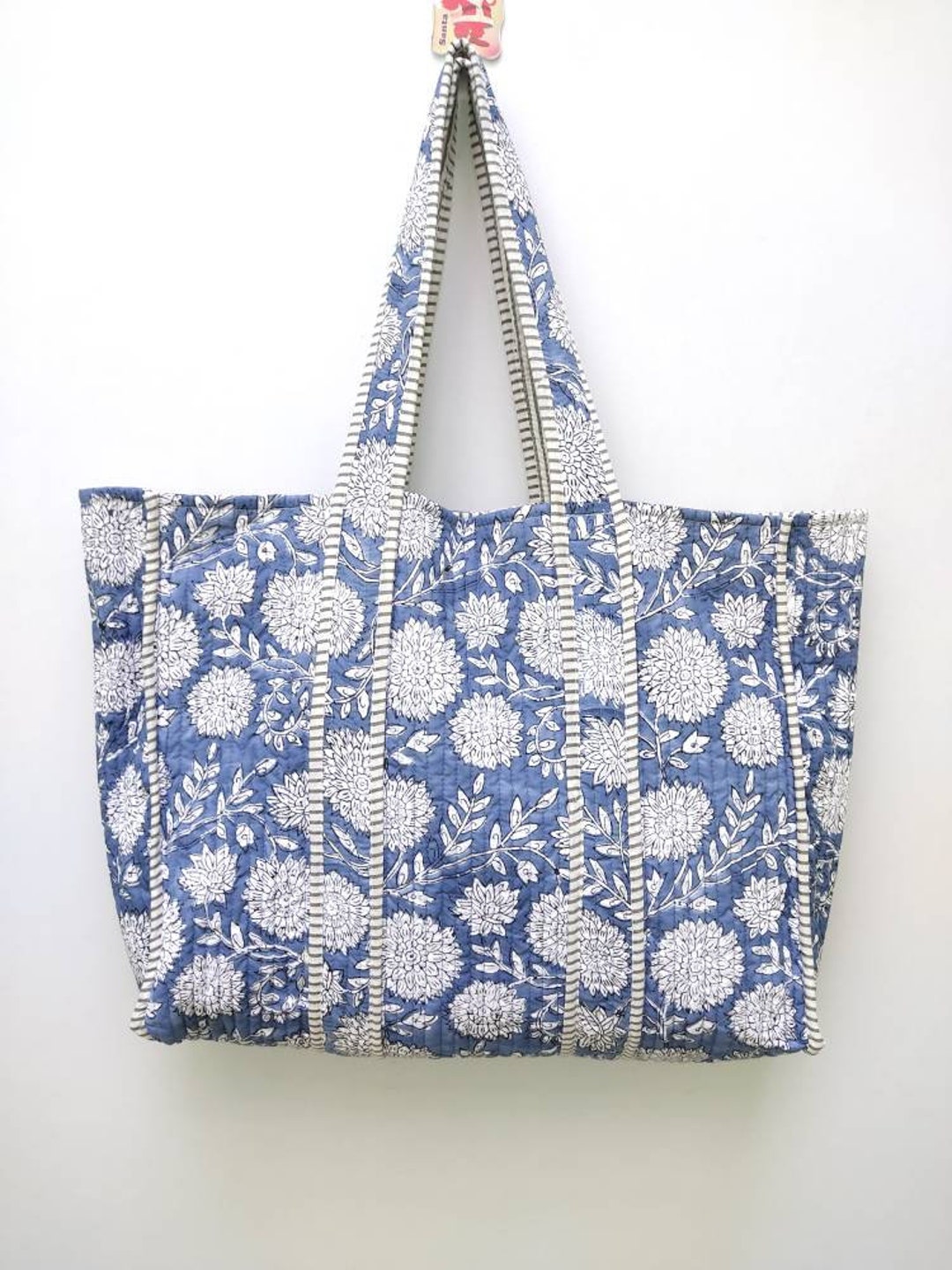 Handmade Quilted Tote Shopping Bag, Block Print Cotton Market Bag ...
