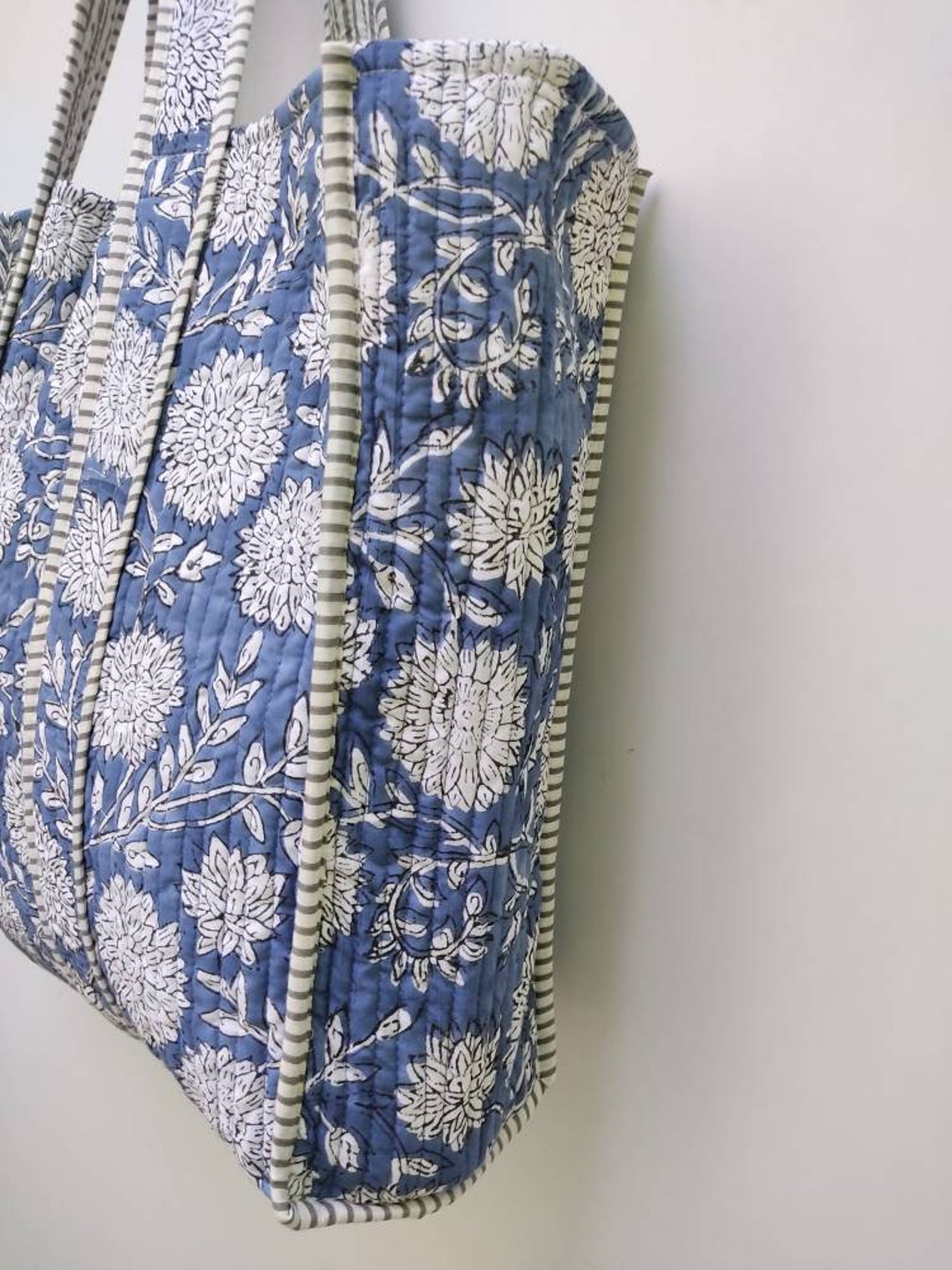 Handmade Quilted Tote Shopping Bag, Block Print Cotton Market Bag ...