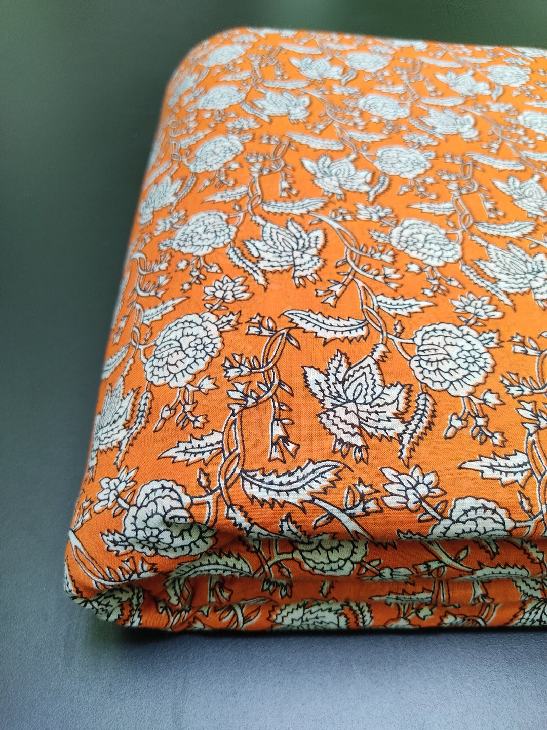 Malmal Block Print Fabric, Floral Design Soft Cotton Fabric, Indian ...
