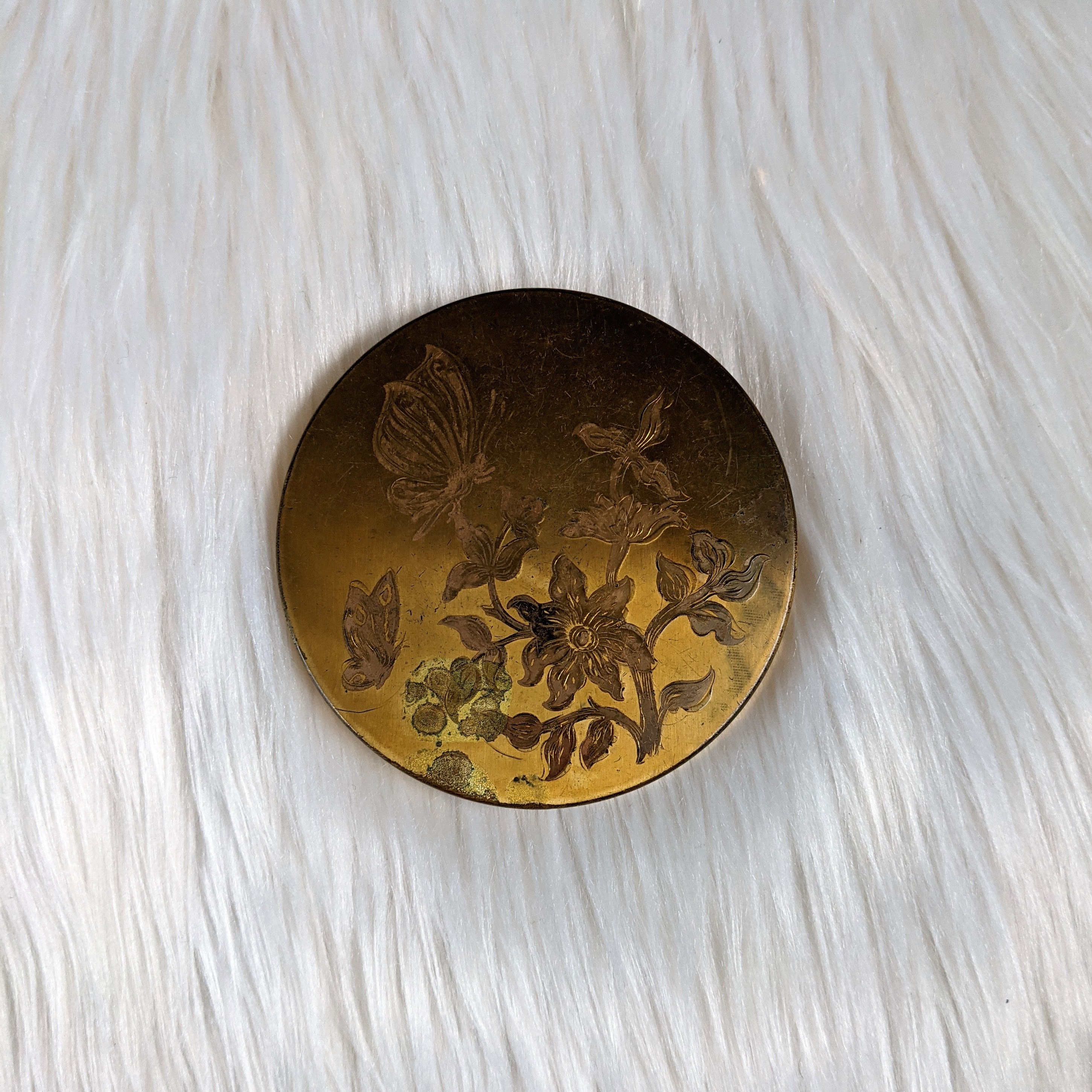 Beautiful 1950's Gold Powder Compact, Floral Design With Butterflies ...