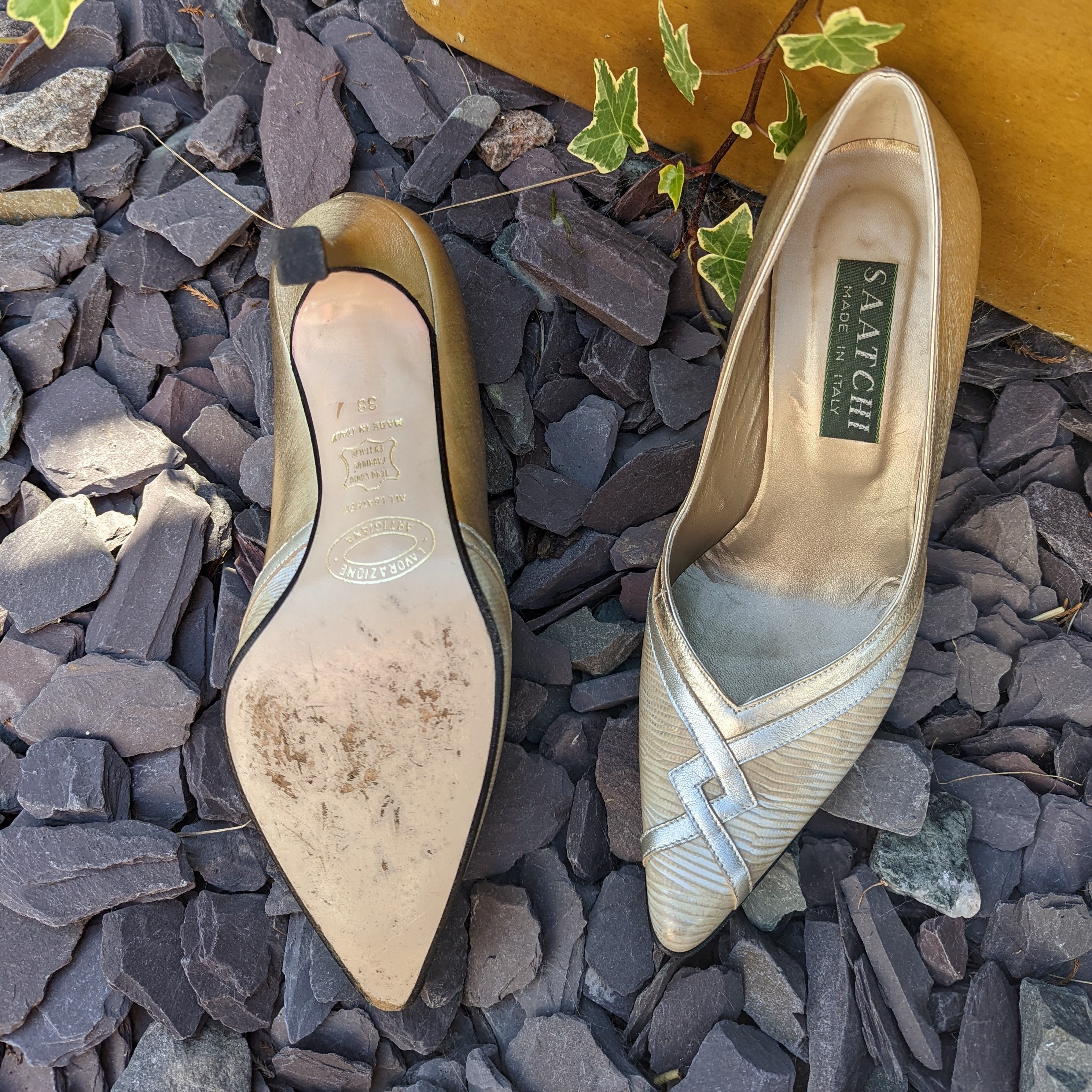 Gold Pointed Toe High Heels, UK 5, Saatchi Shoes, Full Leather Heels - Etsy