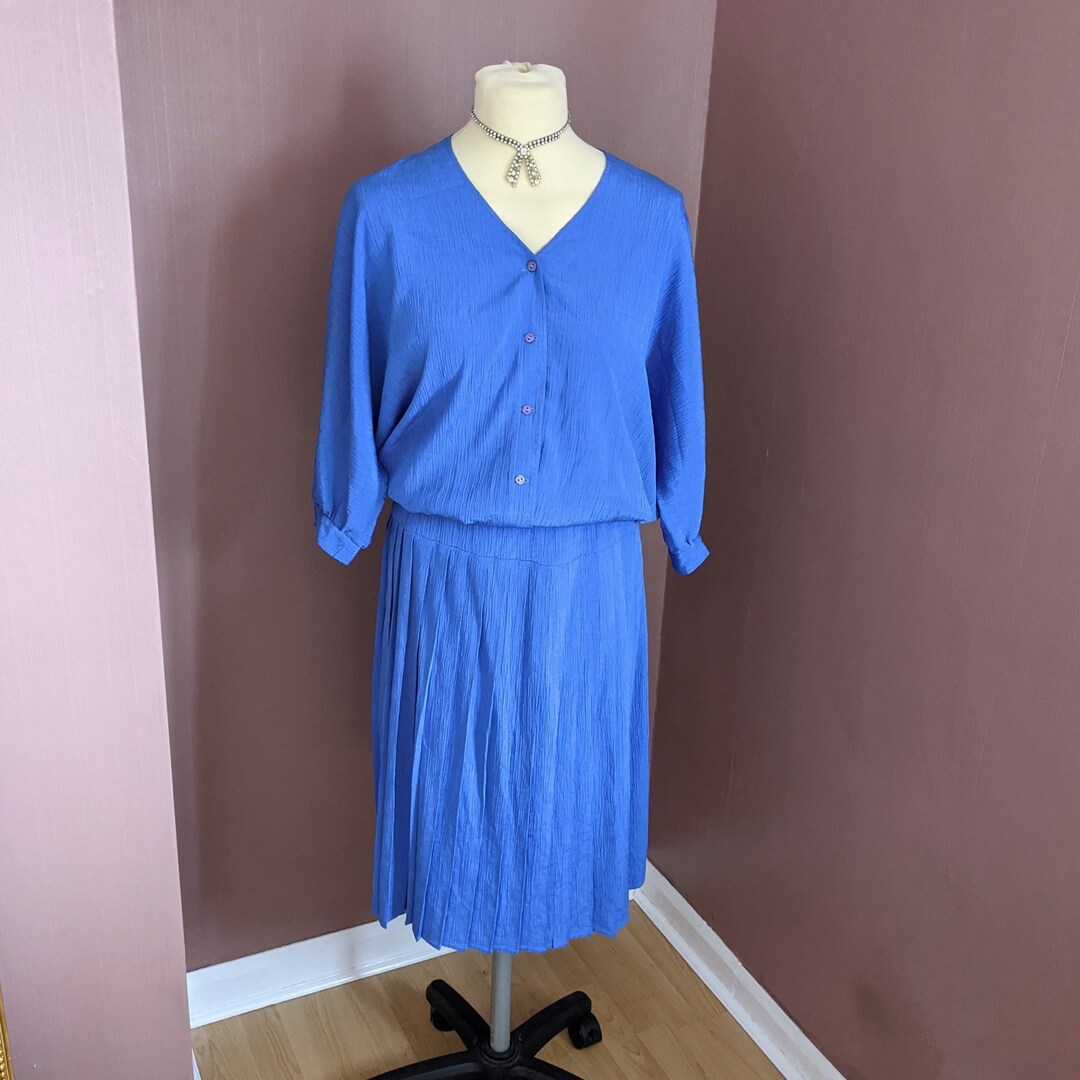 Vintage Blue Dress - Wallis Exclusive, Size 12, Pleated Skirt and ...