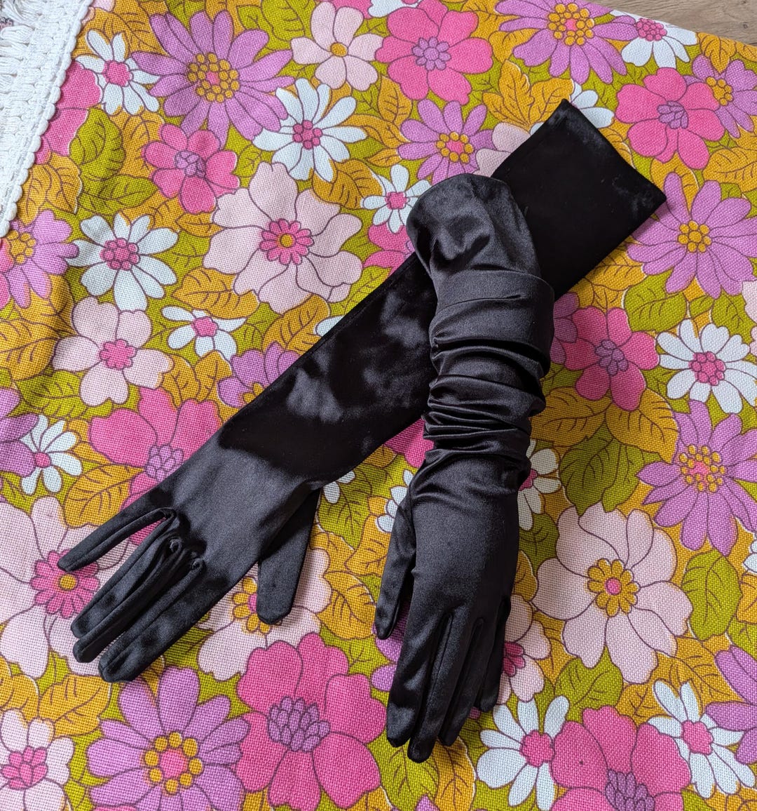 Vintage Black Opera Gloves | Long Satin Gloves | 90s Evening Gloves ...