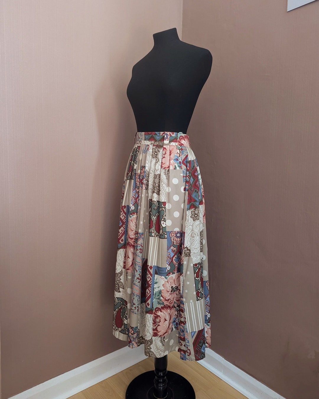 Falda vintage de estilo floral a linea de la década de 1990, talla UK ...