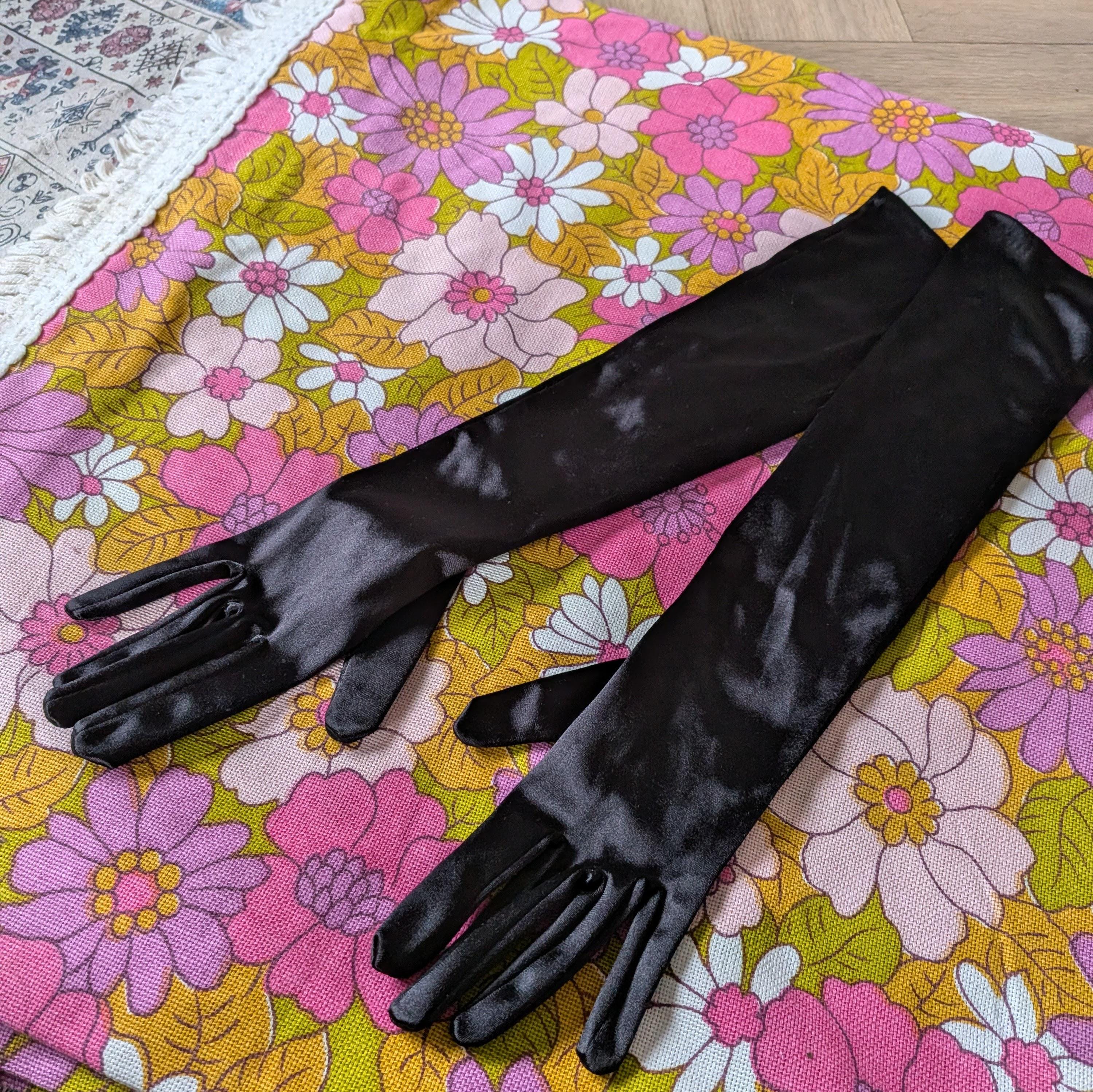 Vintage Black Opera Gloves | Long Satin Gloves | 90s Evening Gloves ...