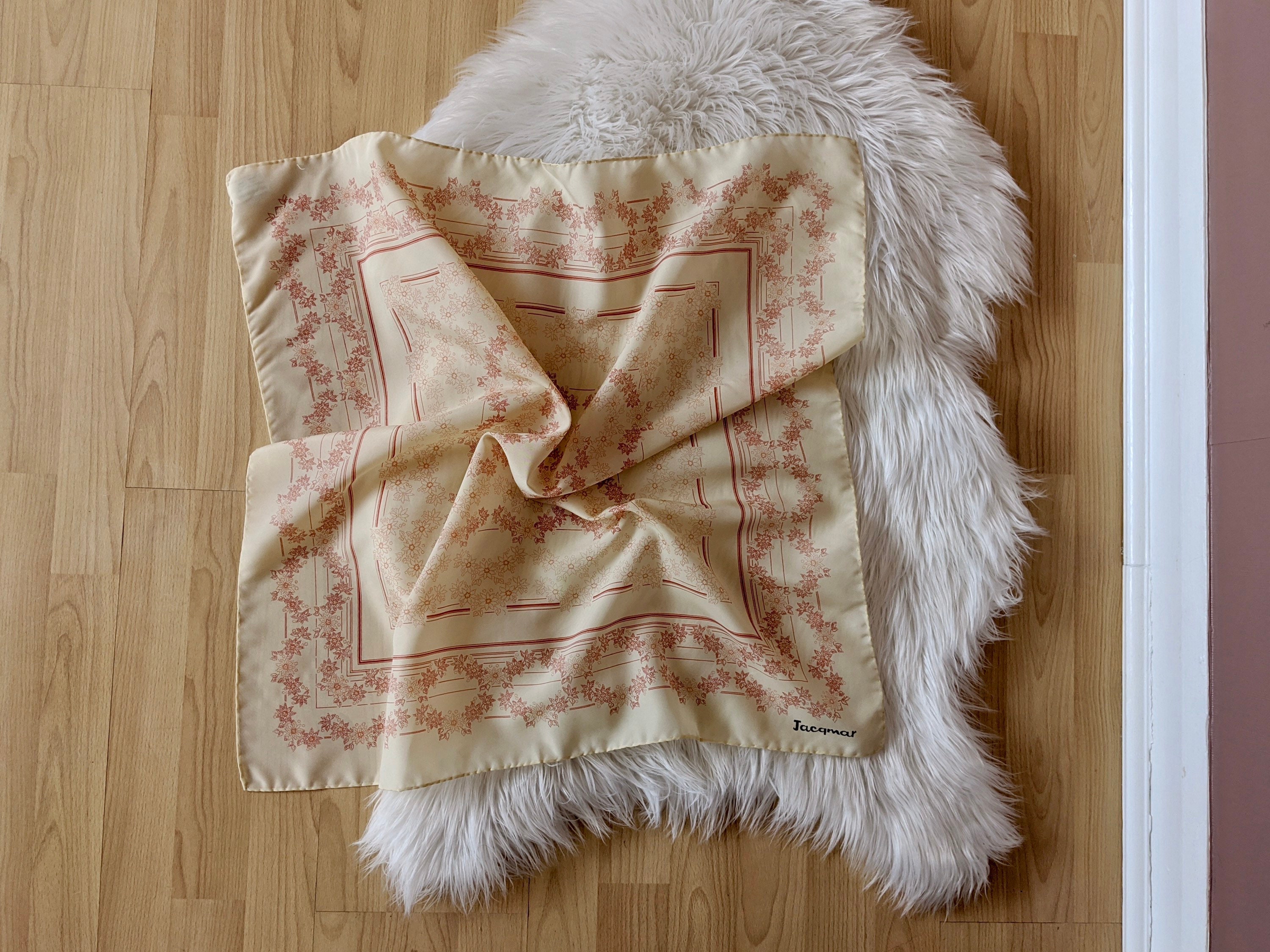 Vintage Jacqmar Scarf, Red and Cream Pattern Scarf, Floral Pattern ...